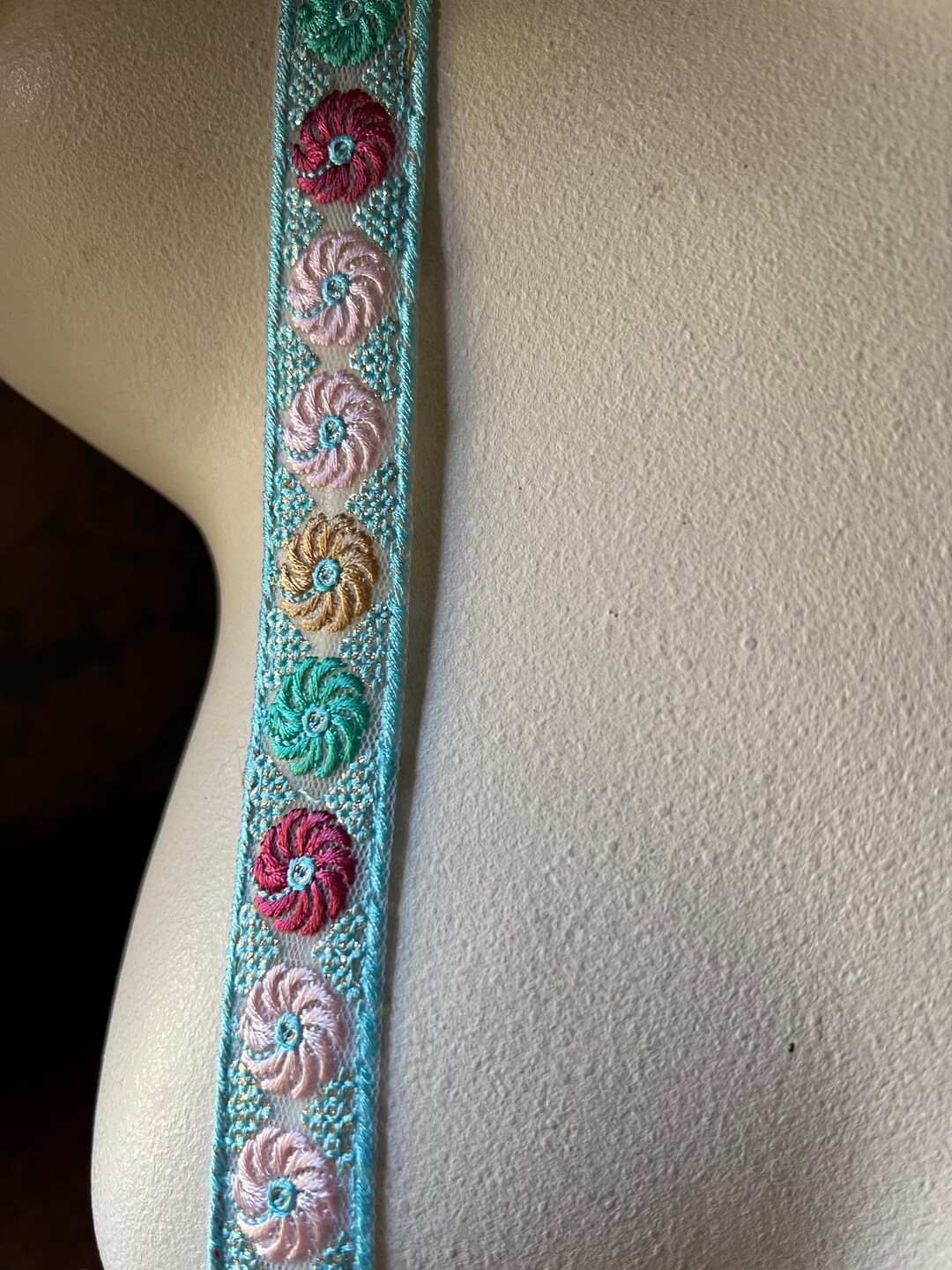 AQUA Sari Trim Beaded Embroidered Net for Garments, Costume Design, Crafts, Junk Journals TR 413 ...