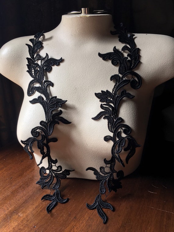 BLACK Lace Applique PAIR Rayon Venice Lace for Bridal Straps - Etsy