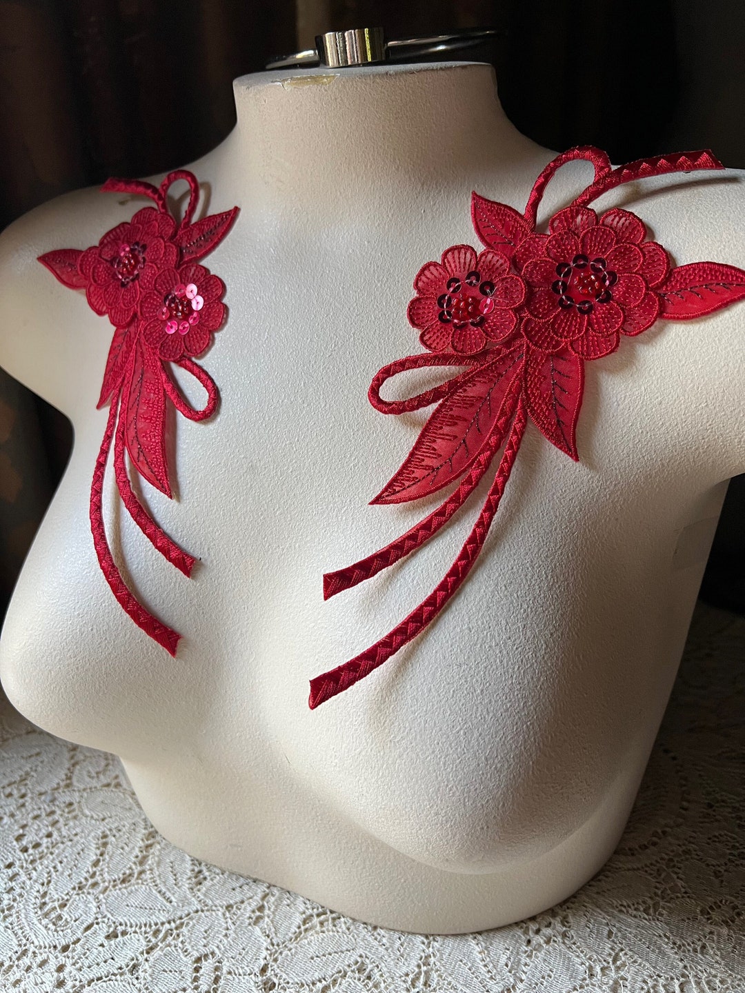 RED Rose Flower Applique PAIR for Garments, Costumes Iron on IRON 92 ...