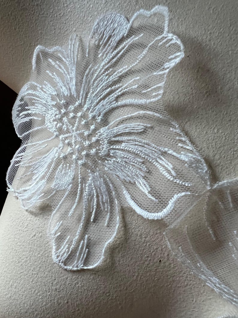 Black Lace Flower Applique: Embroidered Rayon Milk Silk on Nylon Tulle ...