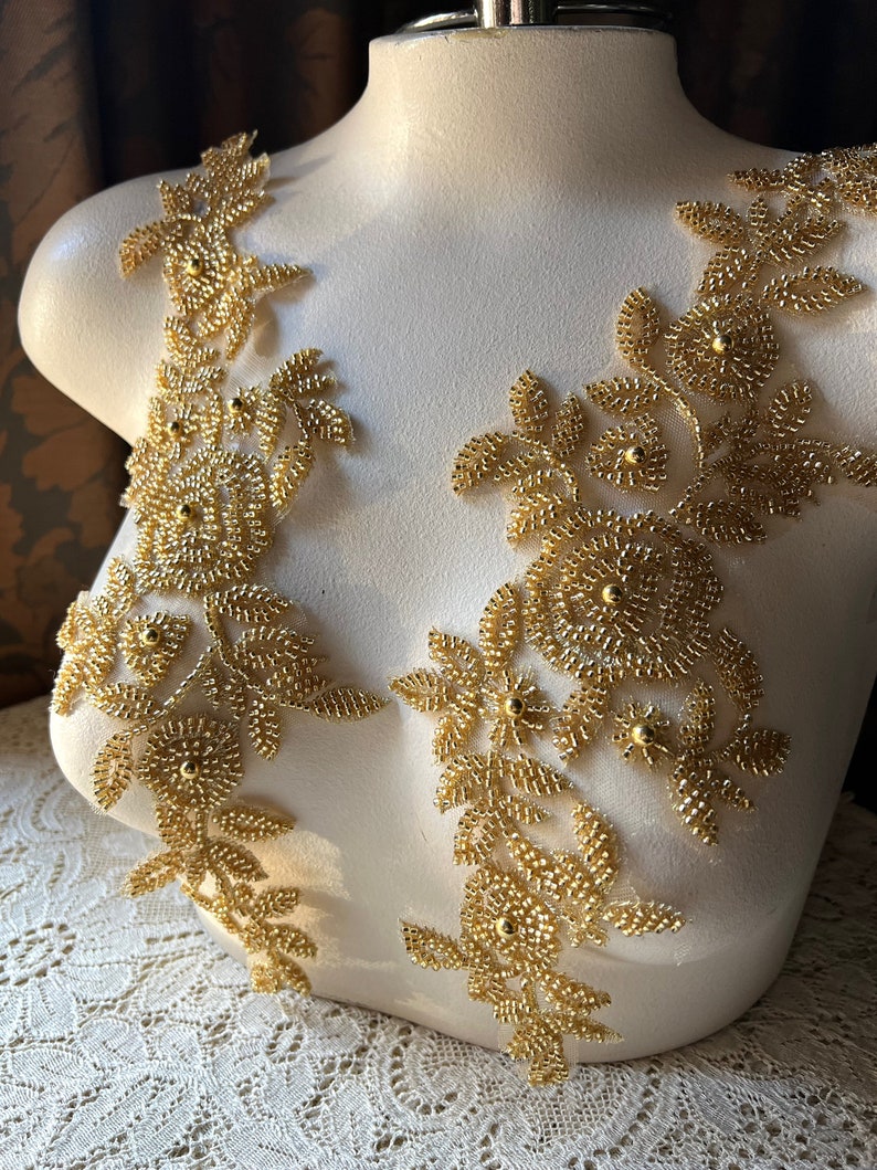 Gold Beaded Lace Applique Pair: Lyrical Dance, Ballet Costumes (SECOND ...
