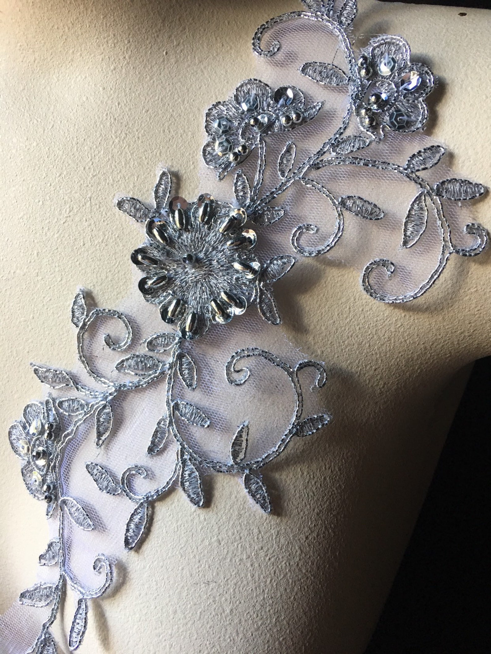 BRIGHT Silver Appliques Lace Beaded Pair for Lyrical Dance, Bridal ...