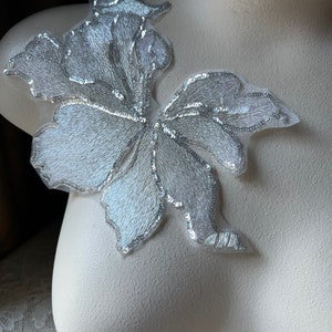 WHITE & Silver Lace Applique Beaded Flower for Lyrical Dance, Ballet ...