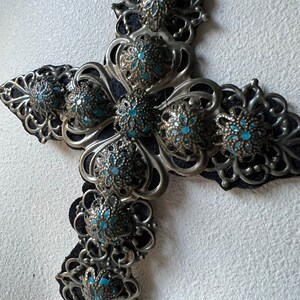 Bronze & Turquoise Beaded Cross Metal Applique for Garments, Lyrical ...