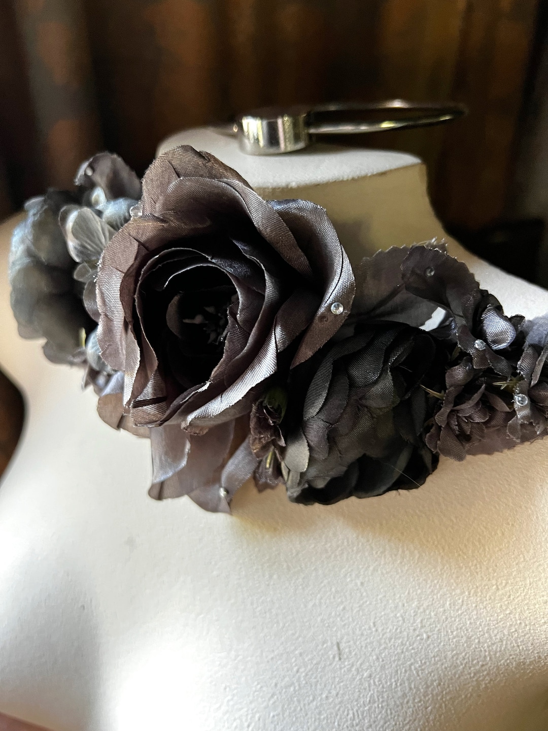 CHARCOAL GREY Rose Millinery Corsage for Derby Cottage Core Bridal ...