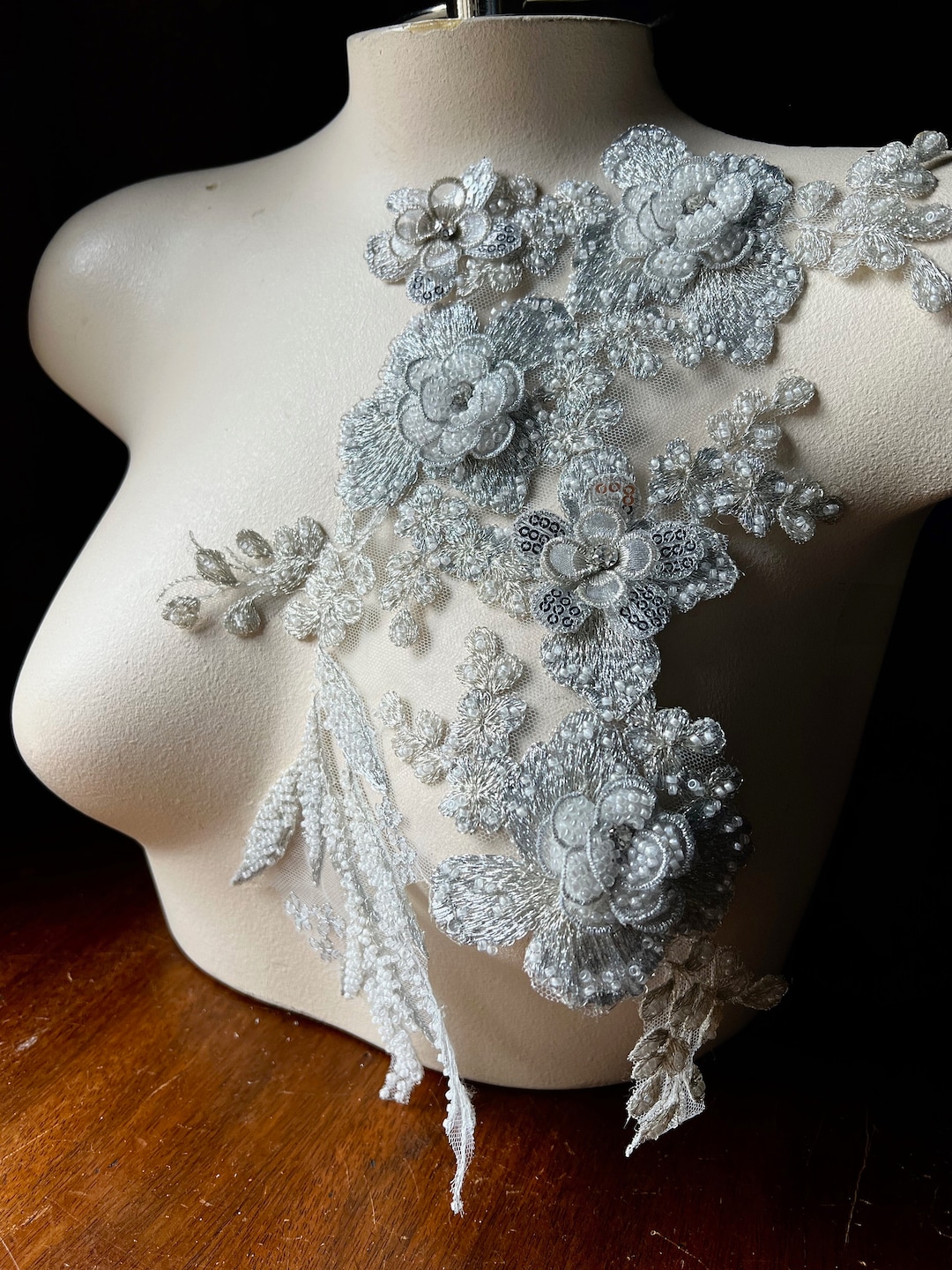 SILVER Applique Beaded Lace #1 for Lyrical Dance, Ballet, Couture Gowns ...