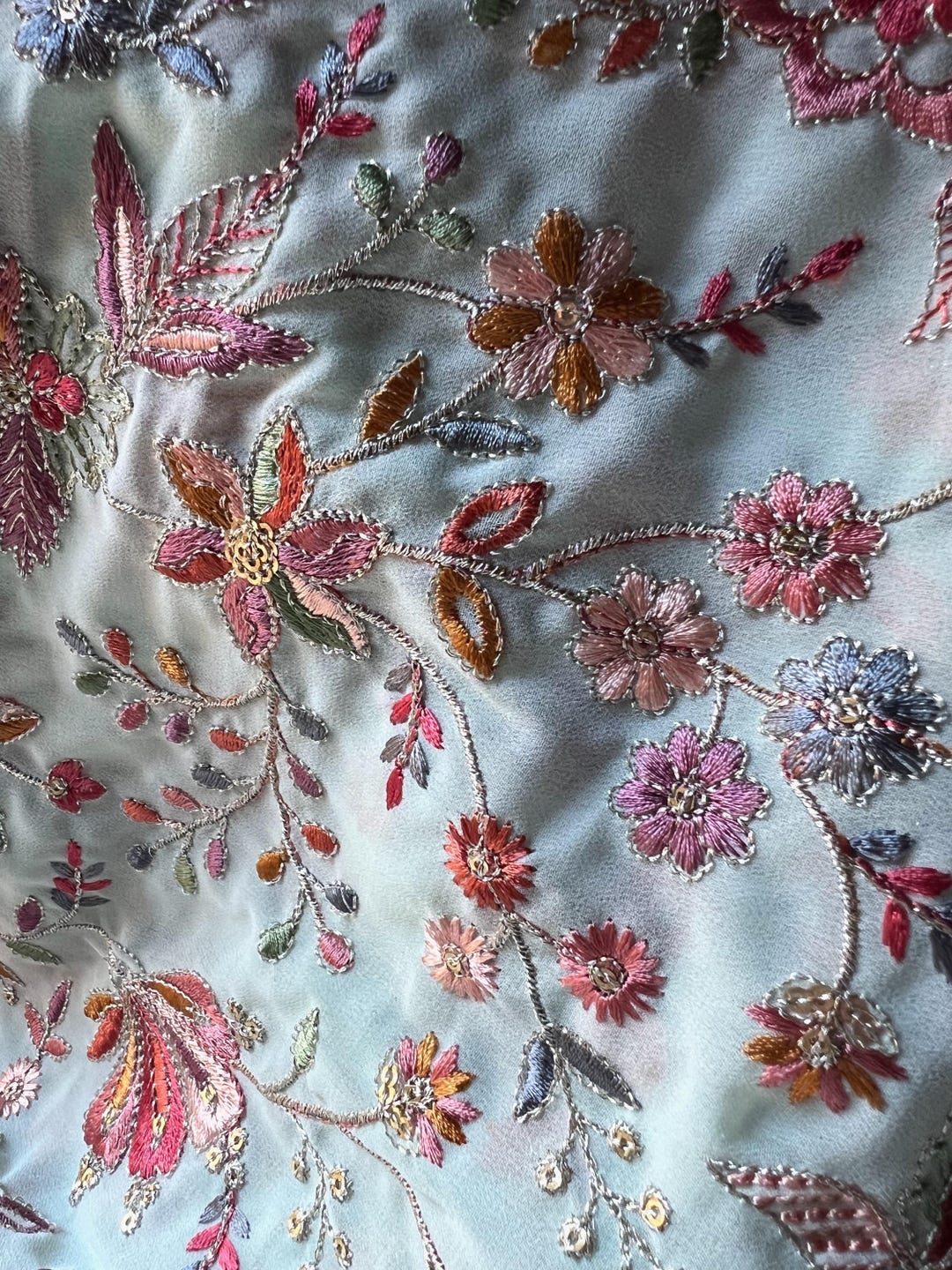 FAT Quarter AQUA MINT Georgette Fabric Embroidered FQ42 - Etsy