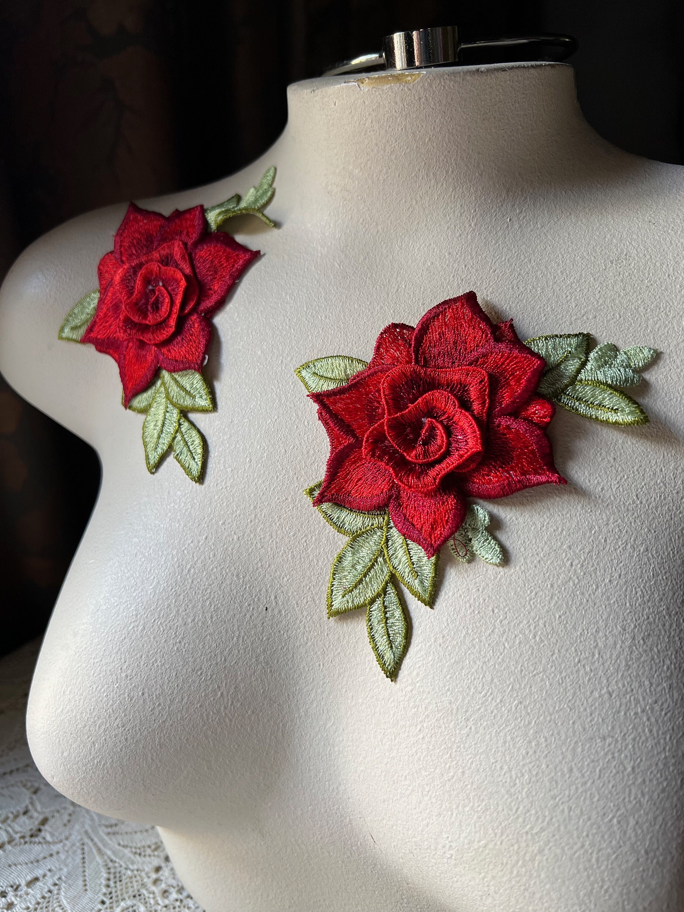 2 Red Rose Appliques for Grad Gowns, Garments, Costume Design CA 840 B ...