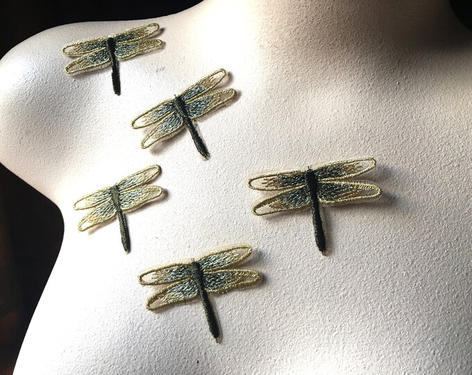 5 GOLD & GREEN Dragonfly Appliques Insects Iridescent for - Etsy
