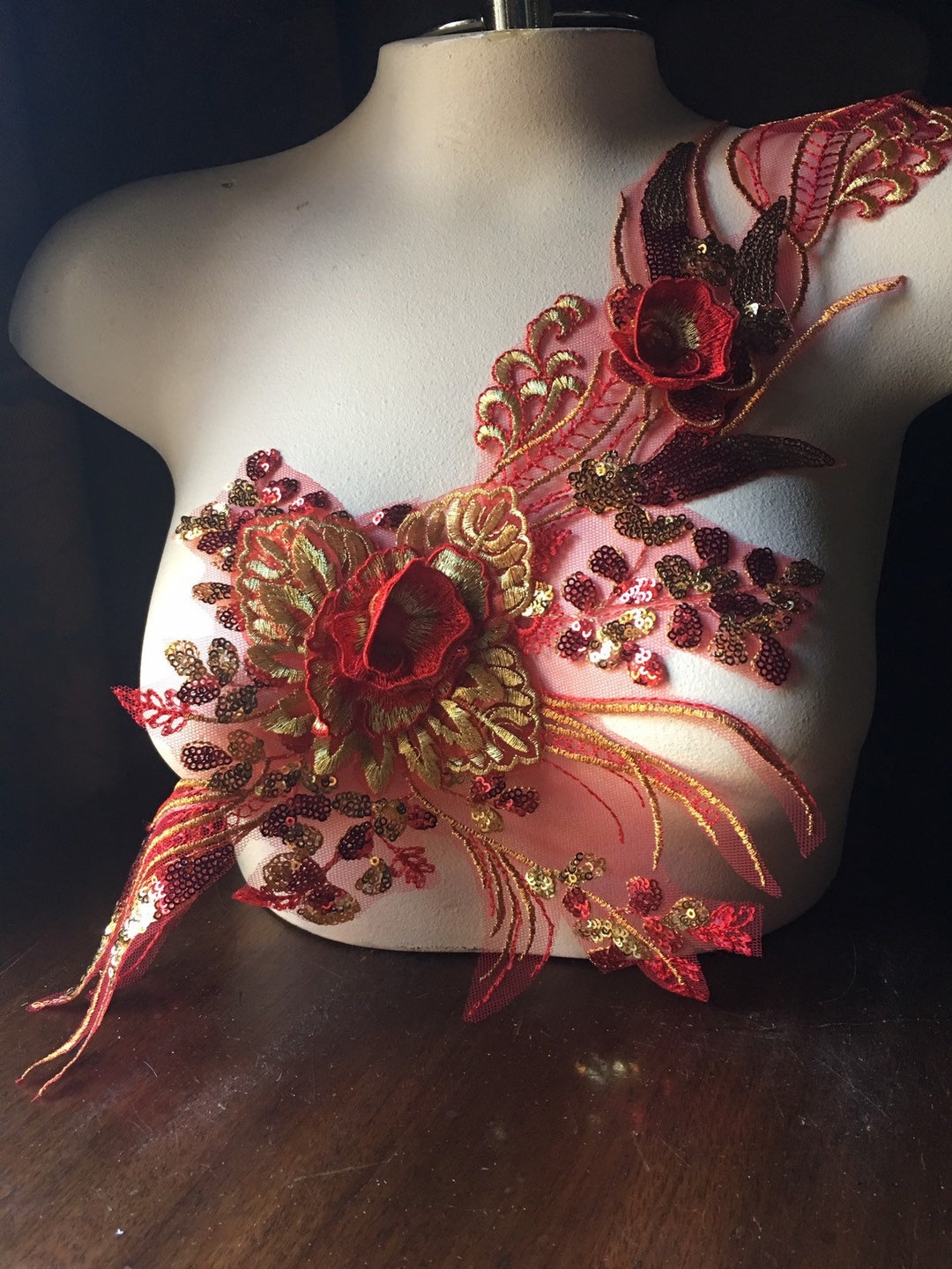 Red 3D Applique Lace for Chinese New Year, Lyrical Dance, Ballet ...