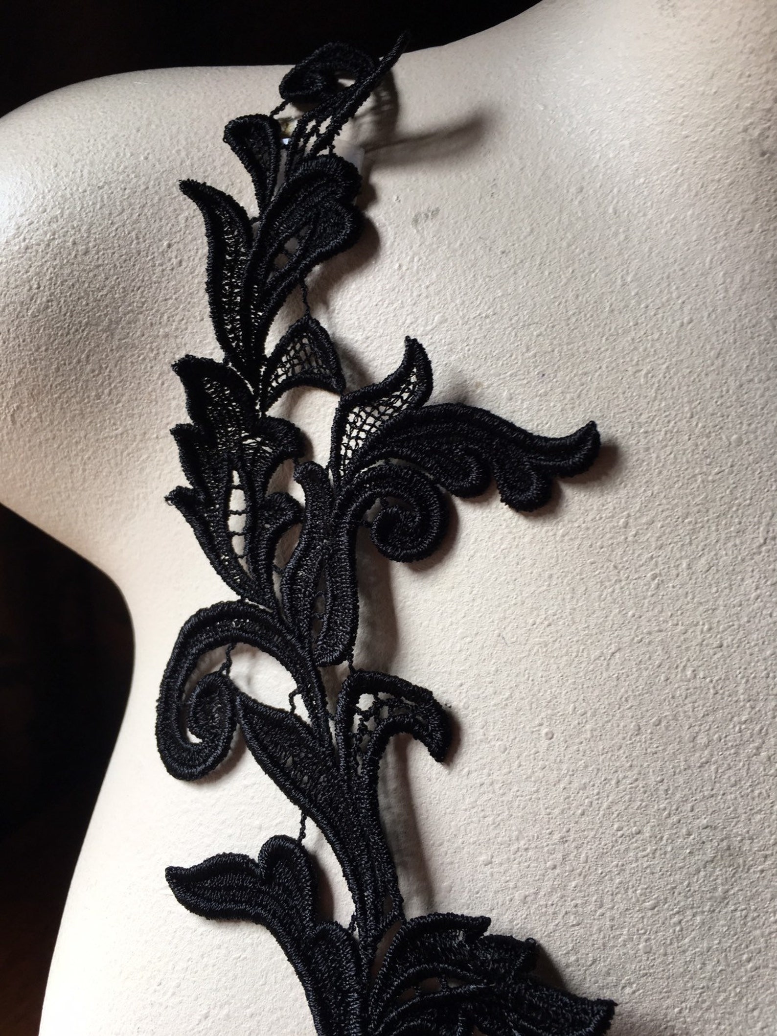 Black Lace Applique Pair: Rayon Venice Lace for Straps, Costume Design ...