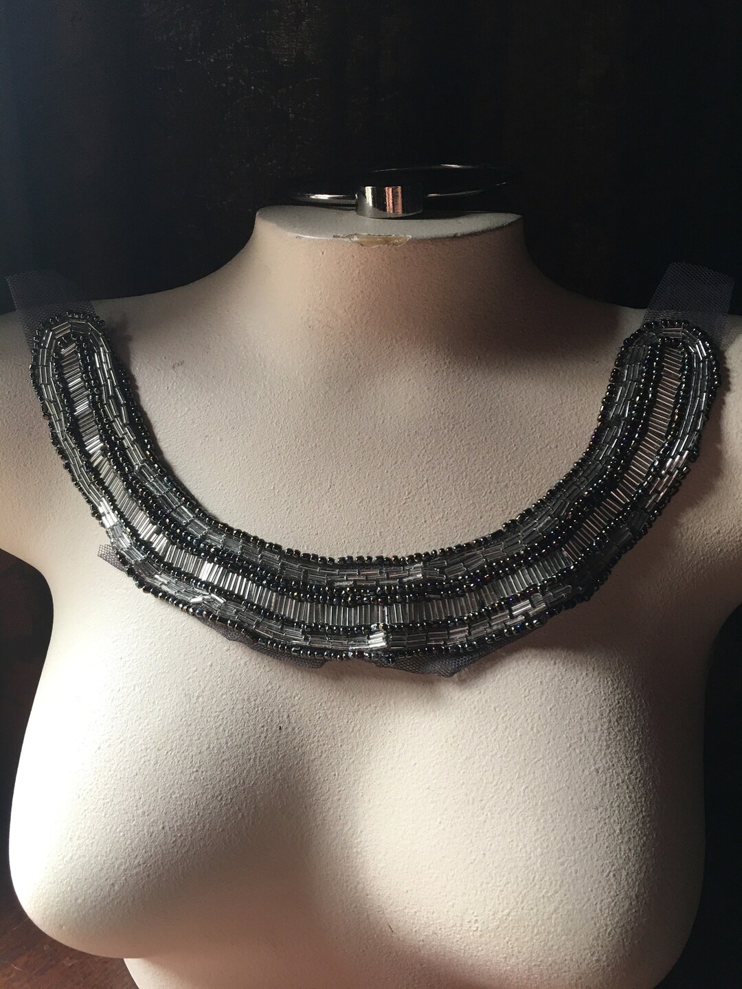 GUNMETAL GRAY Beaded Applique Collar for Garments, Costumes BLA 336 - Etsy