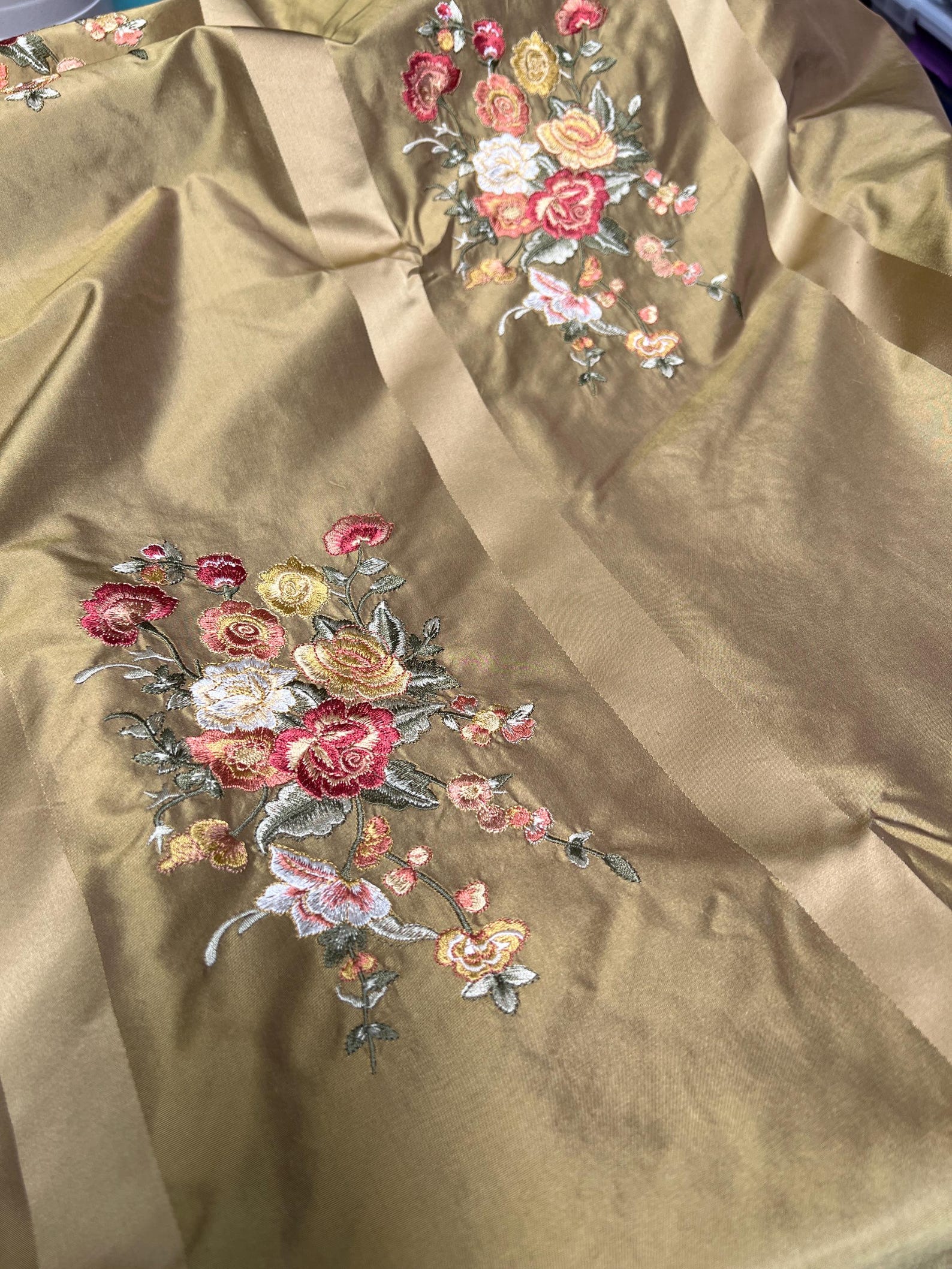 Gold Rose Embroidered Silk Taffeta Fabric: Regency, Victorian Crafts - Etsy