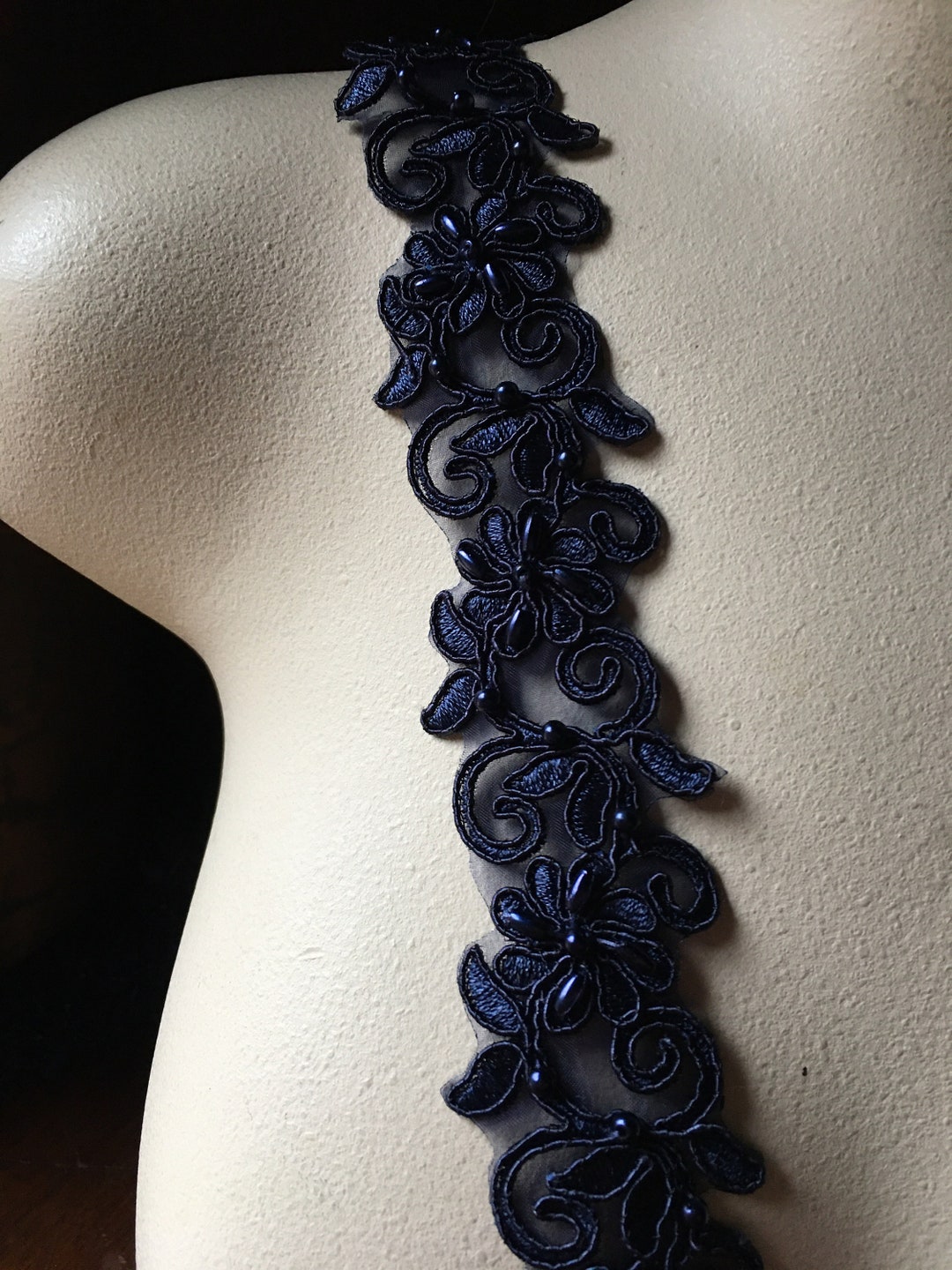 NAVY BLUE Beaded Lace Trim for Lyrical Dance, Bridal, Sashes, Costumes ...