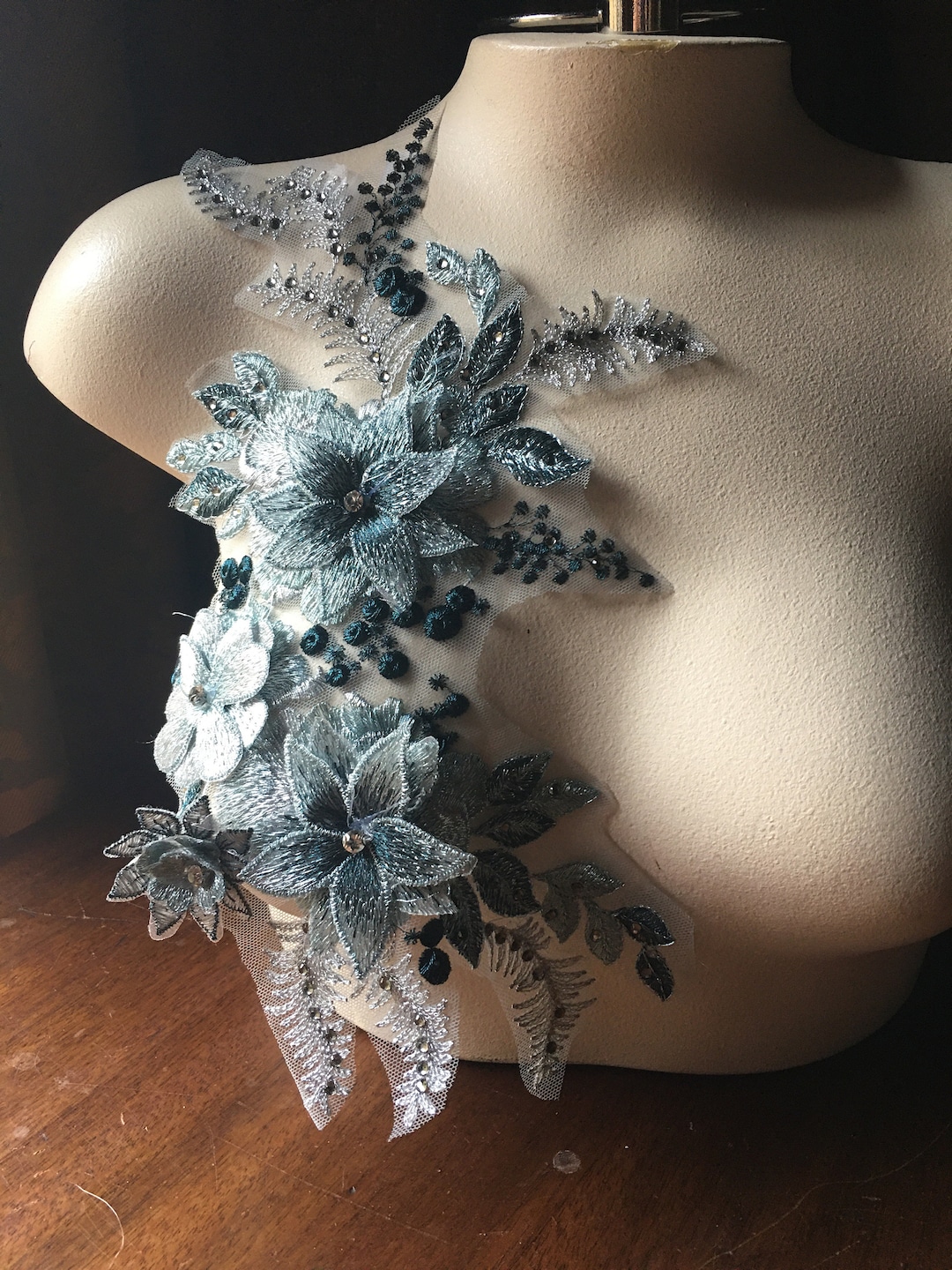 ICE Blue, Teal & Silver 3D Applique #2 Beaded and Embroidered for ...