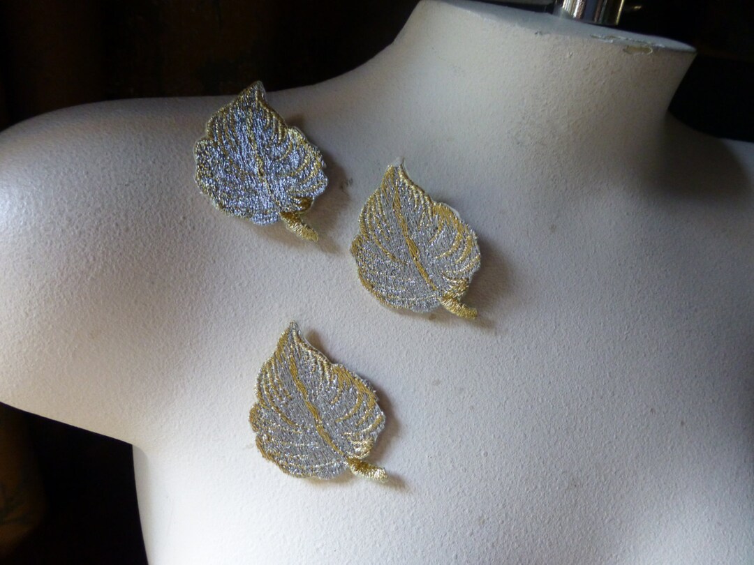 3 Silver Gold Leaves Leaf Appliques for Lyrical Dance, Bridal ...