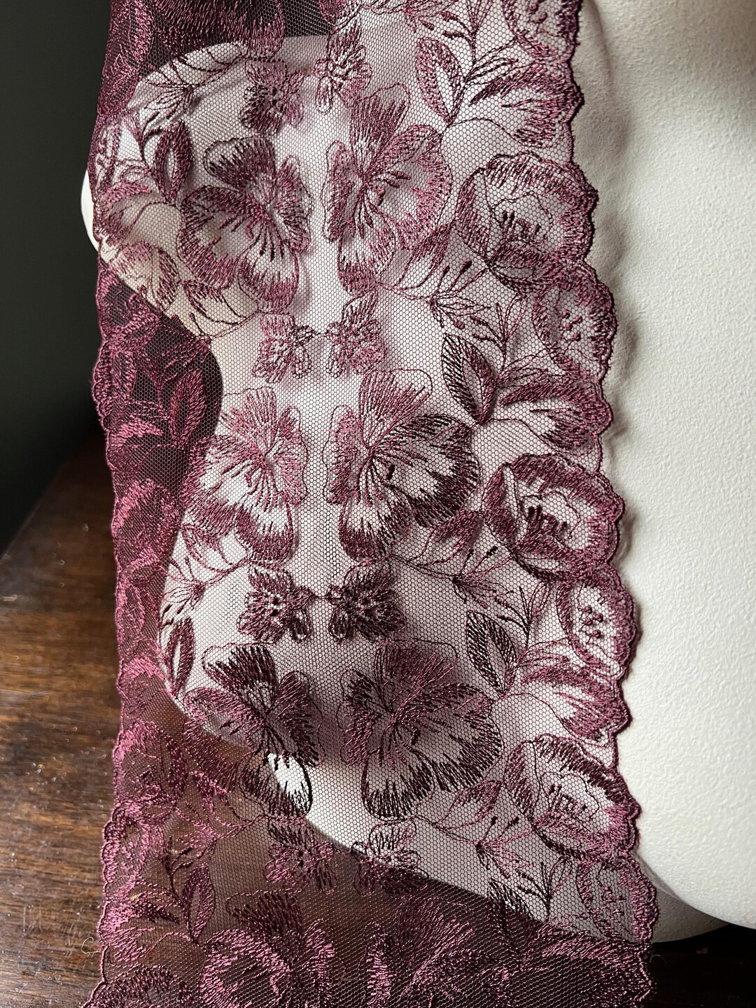 BURGUNDY Wine Embroidered Net Lace for Lingerie, Garments, Cuffs ...