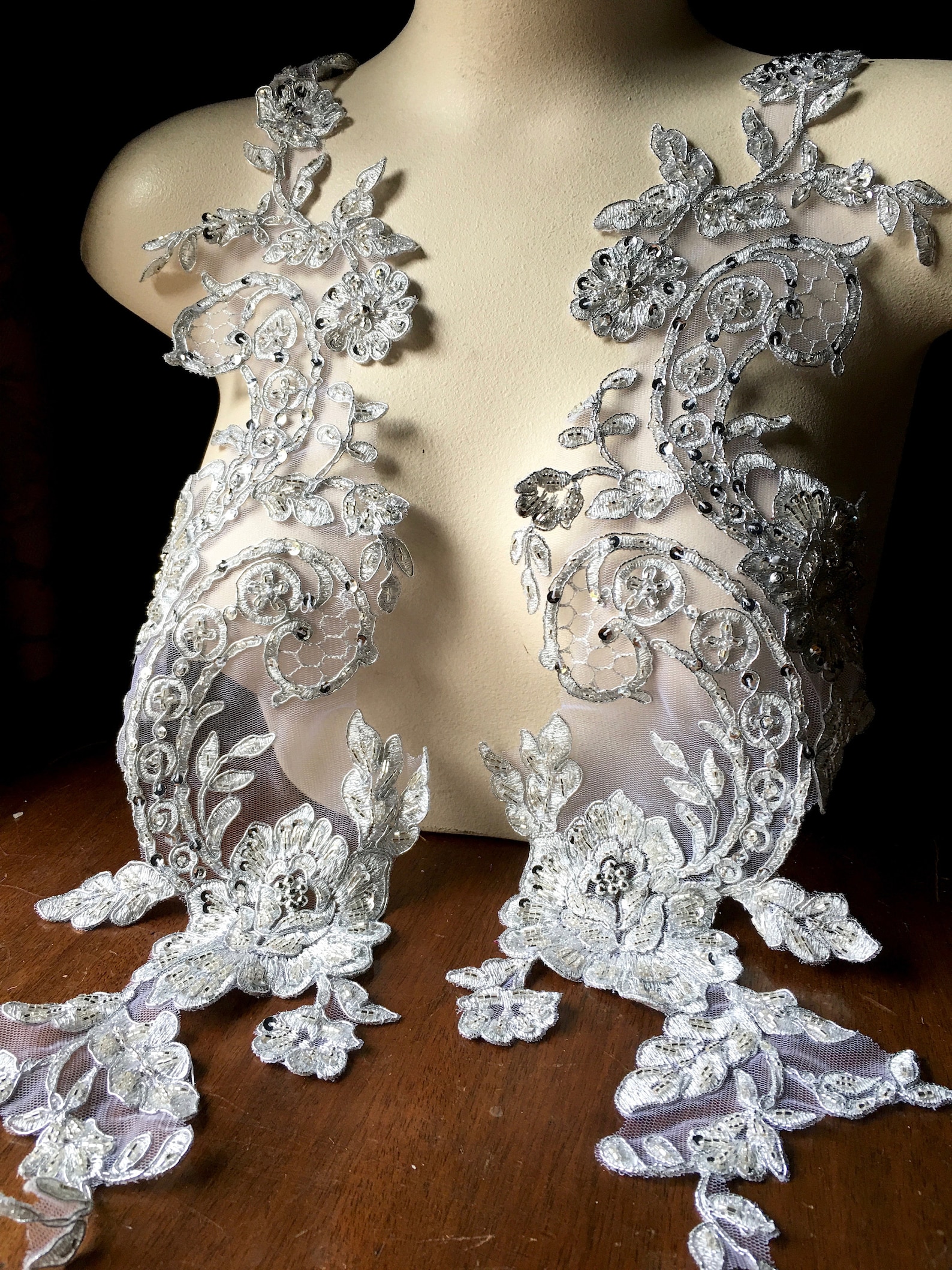 SILVER Beaded Applique Pair Large for GRAD Lyrical Dance - Etsy