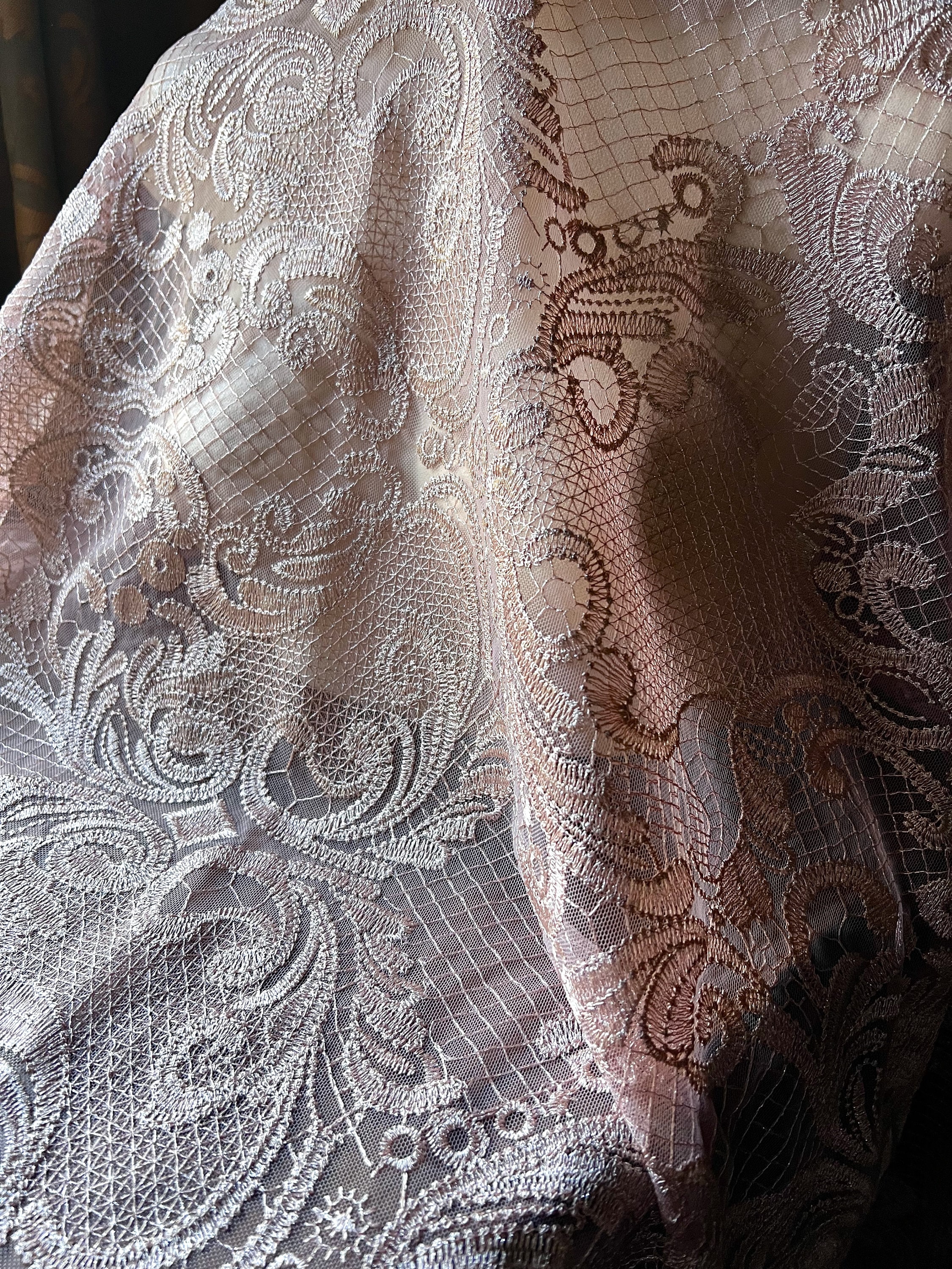 ROSE & Gold Embroidered Net Lace Fabric: Shawls, Garments, Costumes - Etsy