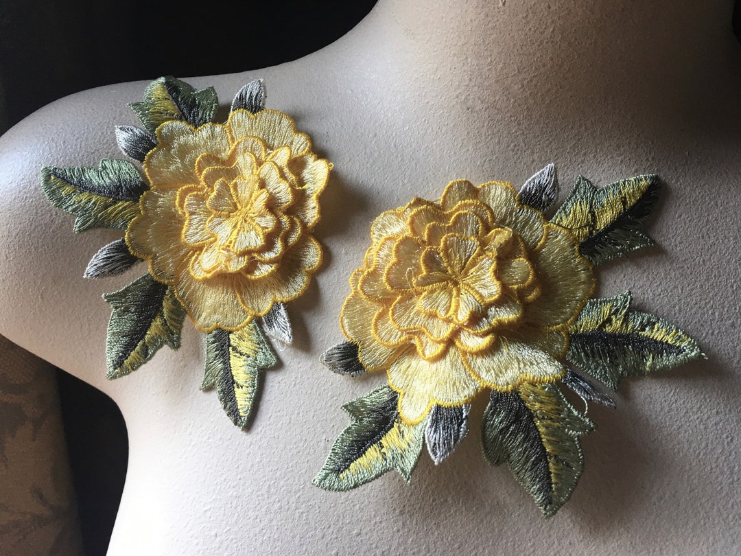 2 3D Yellow Lace Appliques Rose Appliques for Garments - Etsy