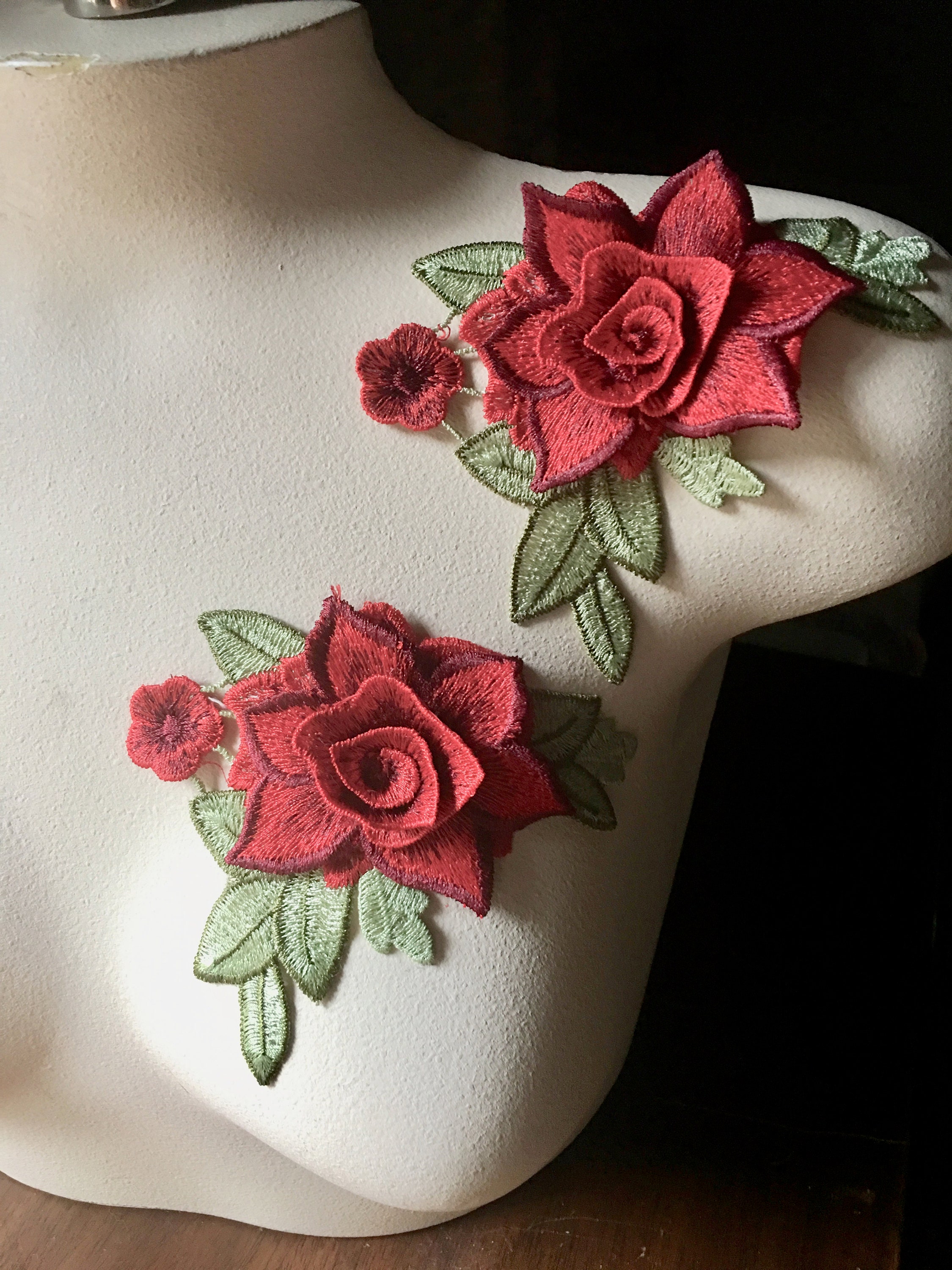 2 Red Rose Appliques for Grad Gowns Garments Costume Design | Etsy