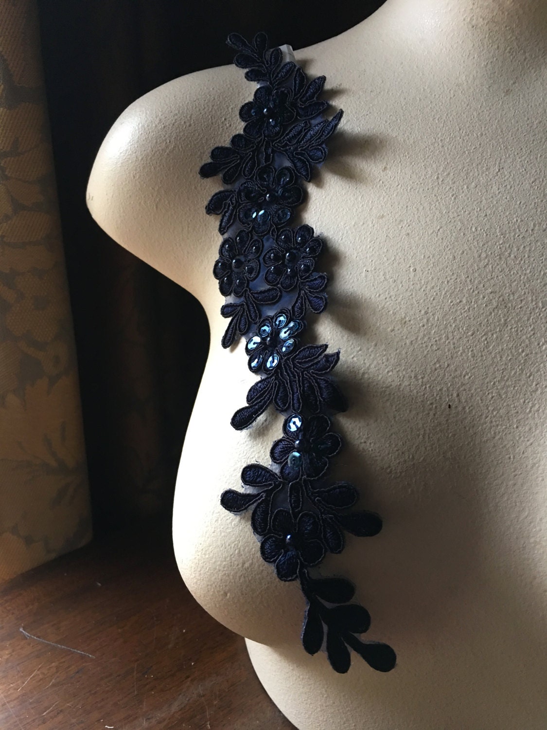 MIDNIGHT BLUE Beaded Applique Pair for Lyrical Dance, Bridal, Headbands ...