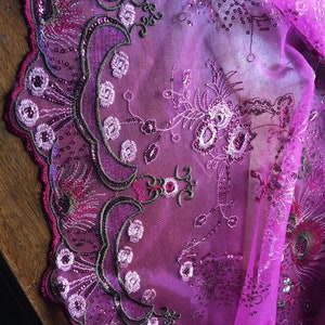 Magenta PINK Lace Beaded Fabric Embroidered for Lyrical, Grad Gowns ...