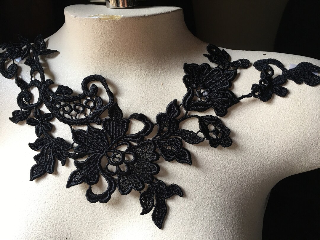Single BLACK Lace Applique Rayon Venice Lace for Bridal, Straps ...