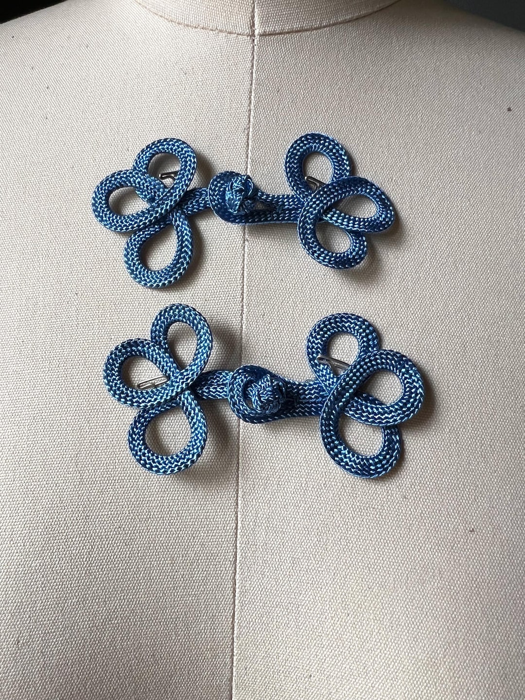 2 BLUE Frog Closures Chinese Brocade Buttons for Garments, Reenactment ...