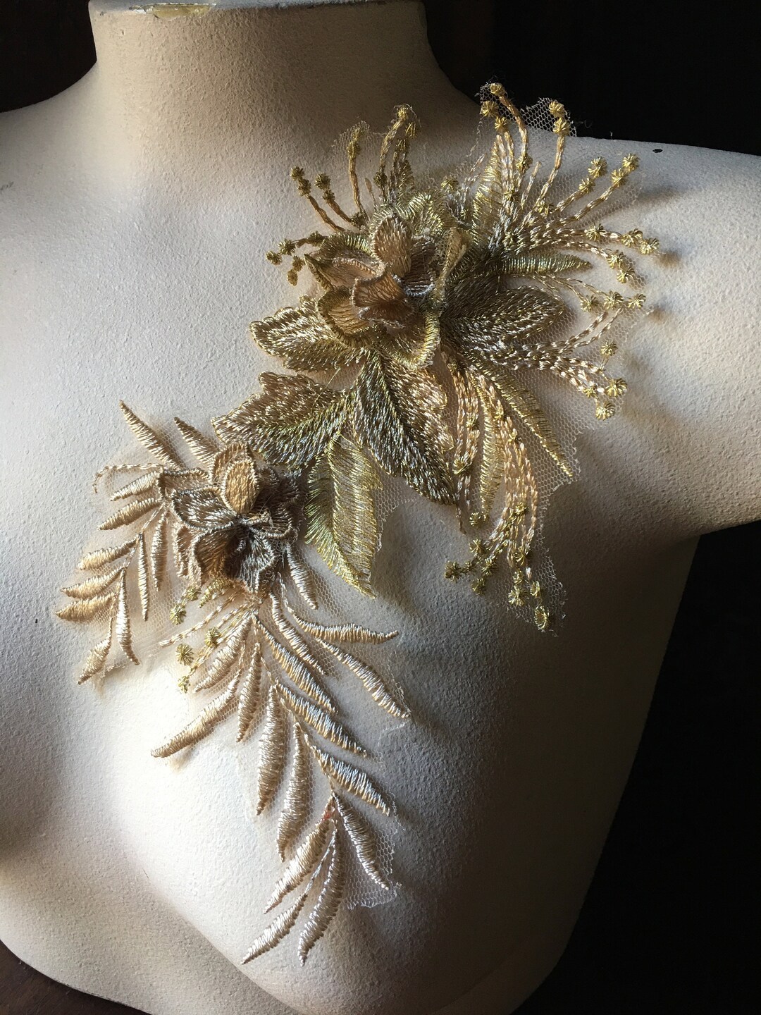 GOLD 3D Applique Lace for Grad Gowns, Lyrical Dance, Ballet, Couture ...