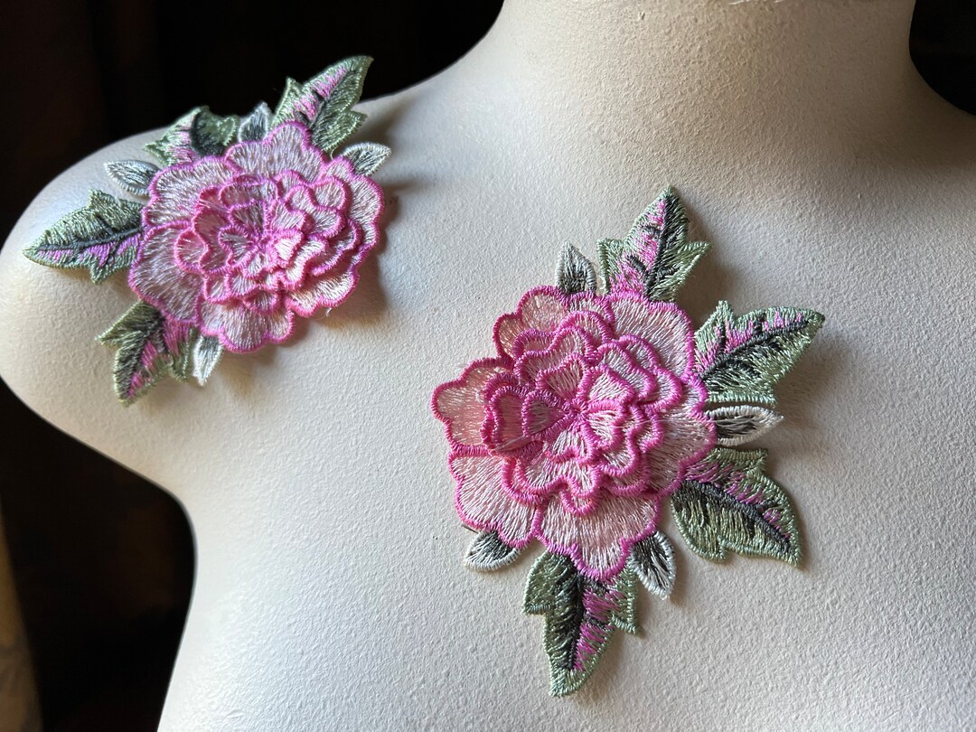 2 Peach & Pink 3D Rose Appliques: Lyrical Costume Embellishments CA 830 ...
