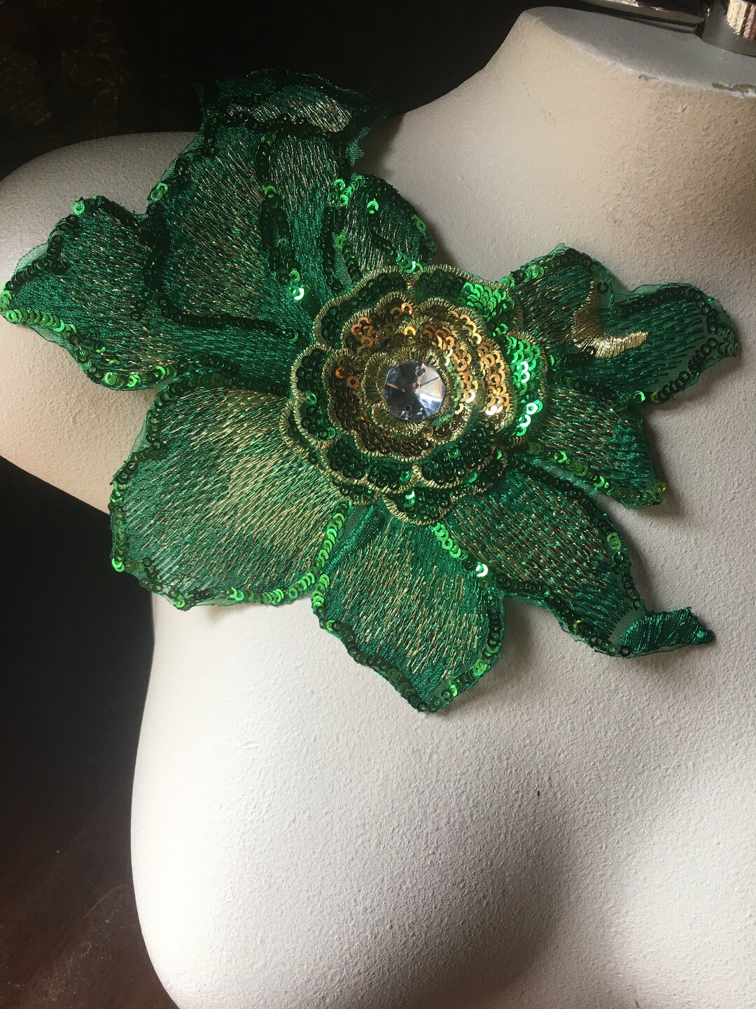 GREEN 3D Lace Applique Beaded Flower for Lyrical Dance, Ballet ...