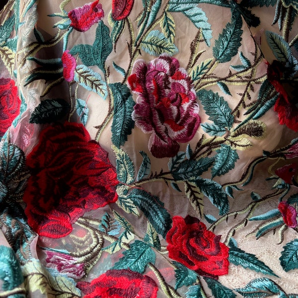 Red Rose Fabric - Etsy