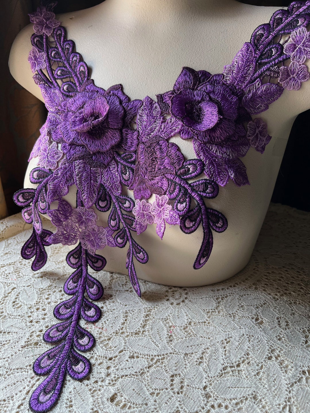 PURPLE Rose Peacock Applique 3D Lace for Garments, Costume Design ...
