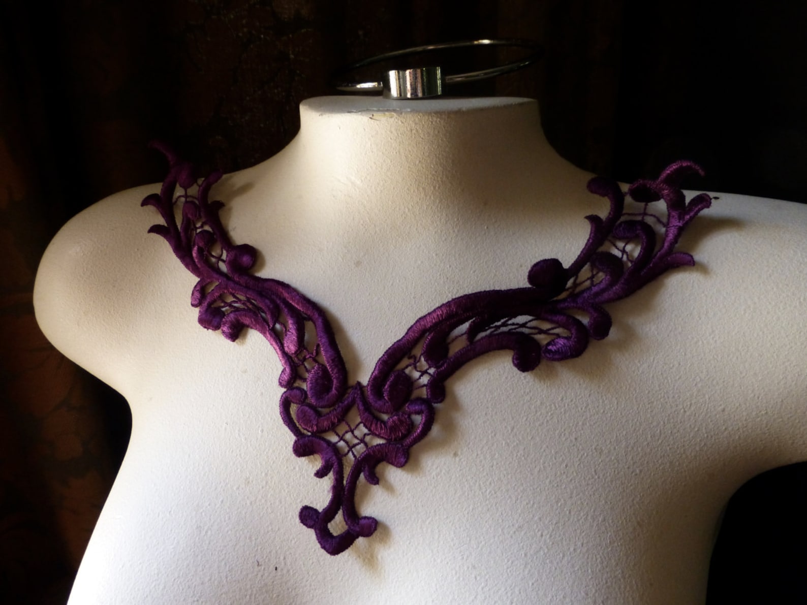 Purple Plum Lace Applique for Garments, Costumes, Lace Necklaces CA 204 ...
