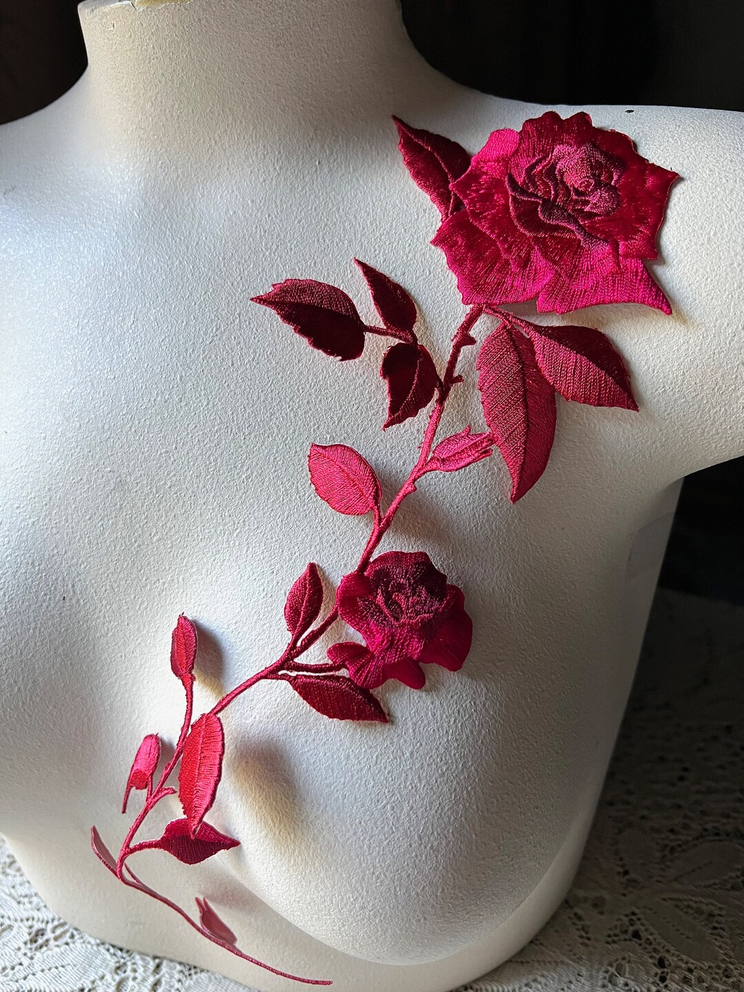 RED Rose Long Stem Applique Iron on for Lyrical Costumes, Garments ...