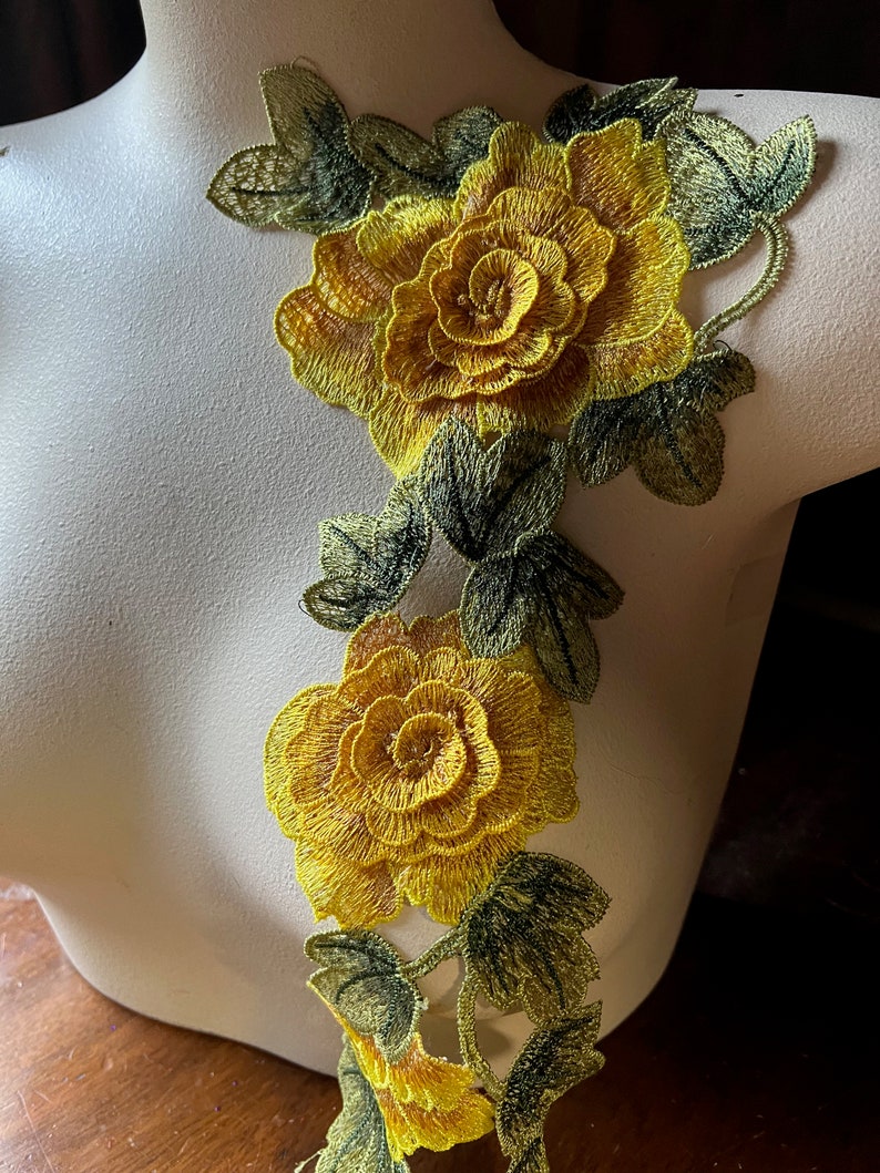 Yellow Rose 3D Lace Applique: Long Floral Costume Design CA 838 - Etsy