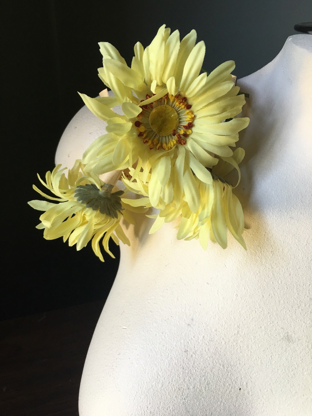 3 Lt. YELLOW Mini Gerbera Daisies Vintage Millinery for Hats, 40's ...