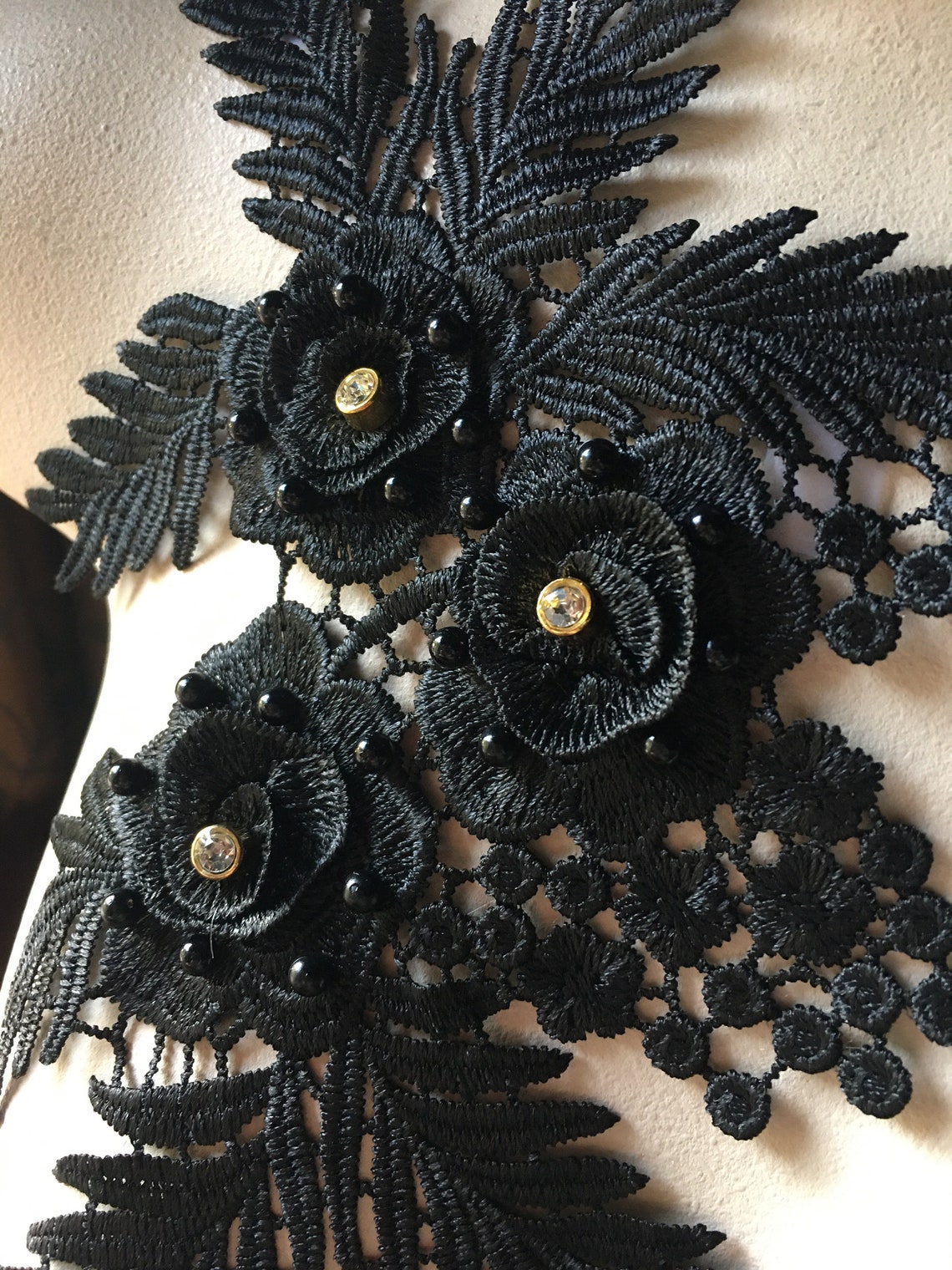 BLACK 3D Applique Lace WITH Rhinestones for Grad Gowns - Etsy