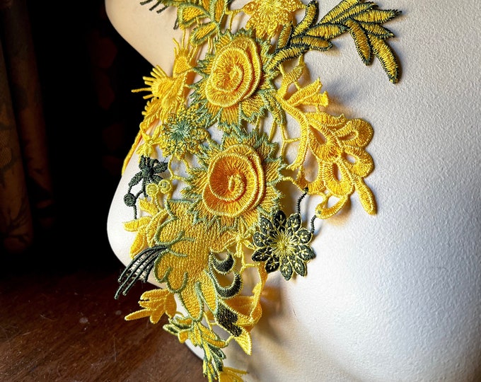 Yellow & Green 3D Lace Rose Applique: Costume Design CA 907 - Etsy