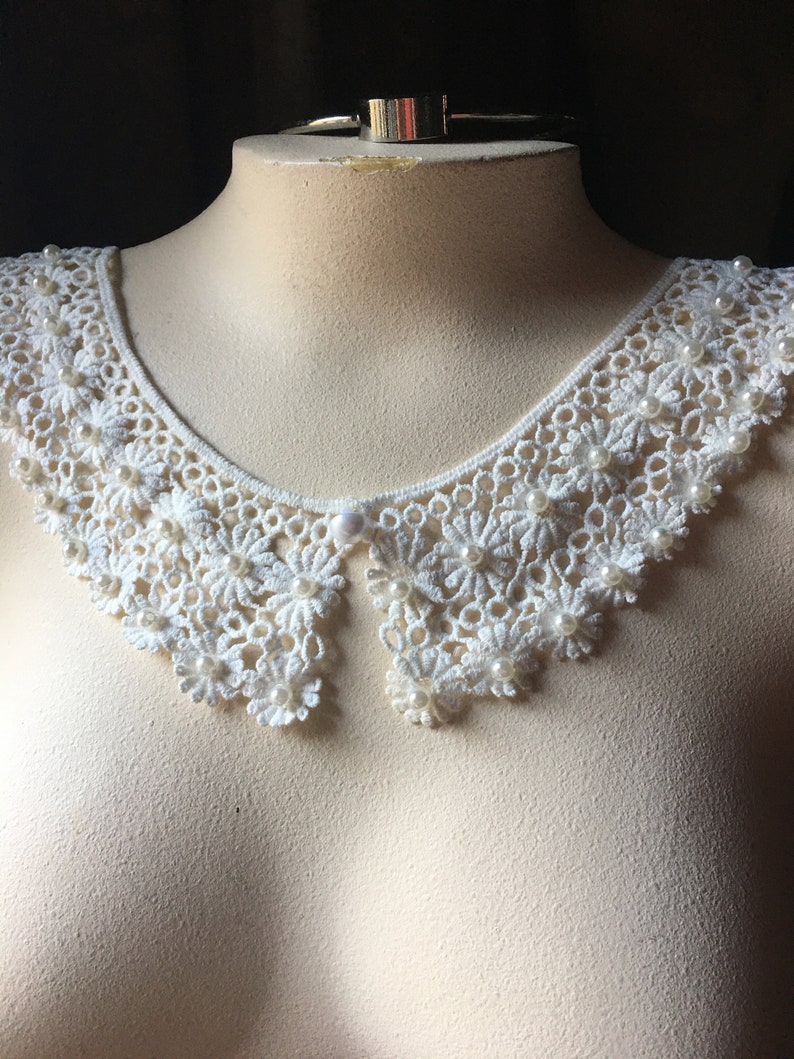 White Lace Collar RBG Applique Pair Pearls Venise Lace for | Etsy