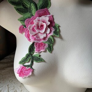 3D PINK Rose Lace Rose Applique for Grad Gowns, Garments, Costume ...