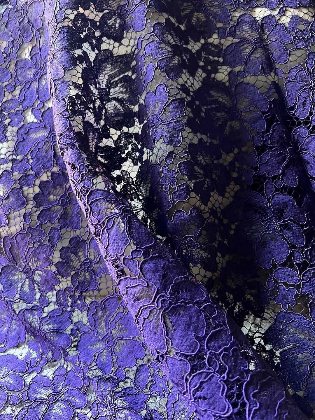 1.75 Yds ROYAL PURPLE Lace Chantilly Alencon Corded Lace Fabric for ...