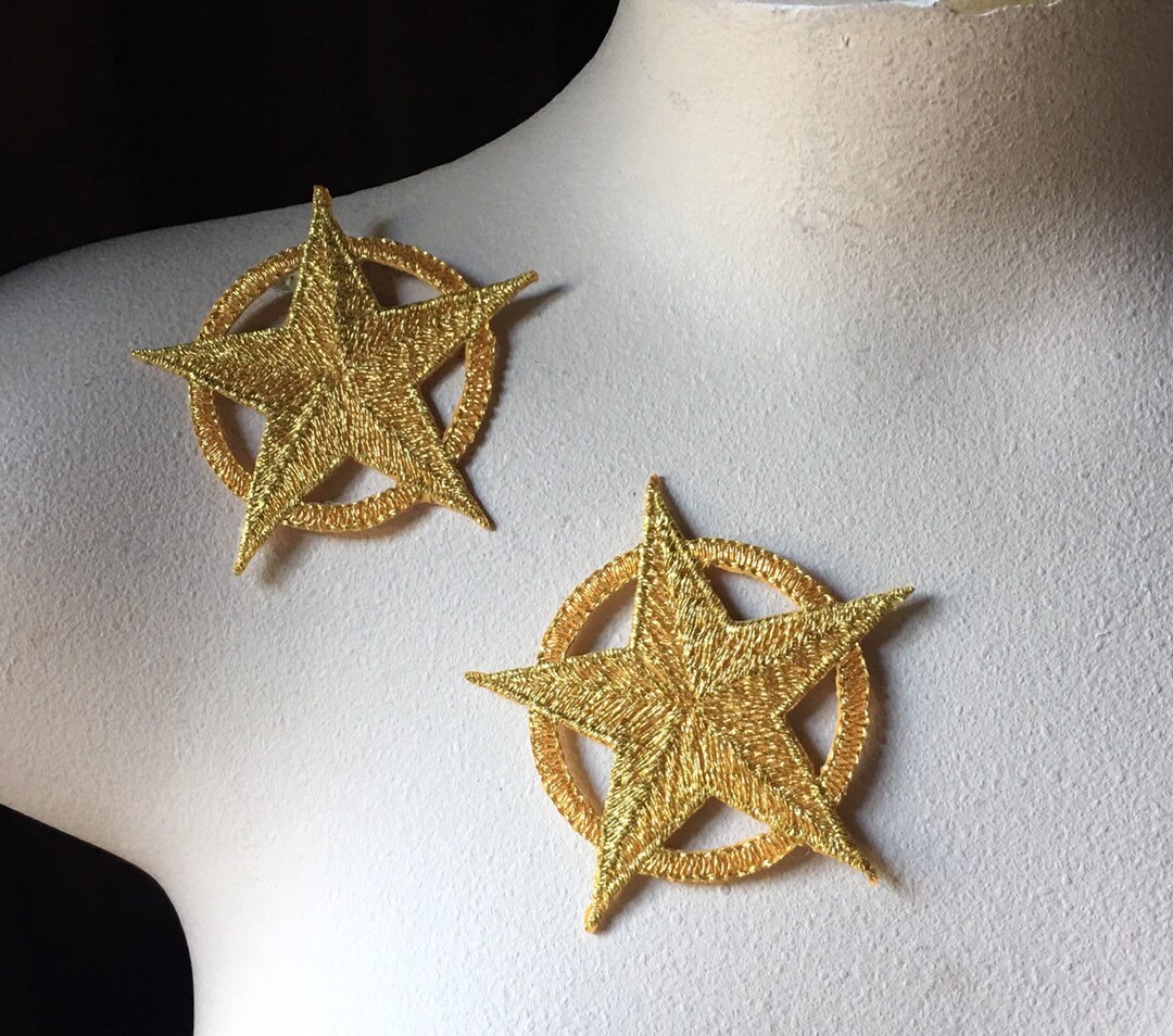 2 GOLD Stars Appliques Iron on for Lyrical Costumes, Garments IRON 25 ...