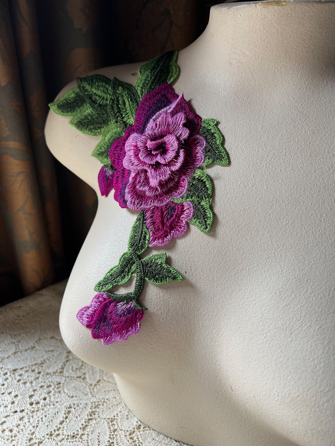 MAGENTA Rose Lace 3D Rose Applique for Lyrical, Ballet, Dance, Boho ...