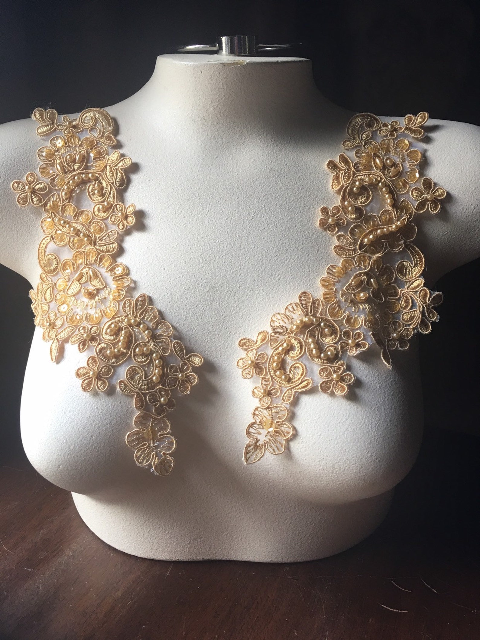 Camel Butterscotch Beaded Lace Applique PAIR for Lyrical | Etsy