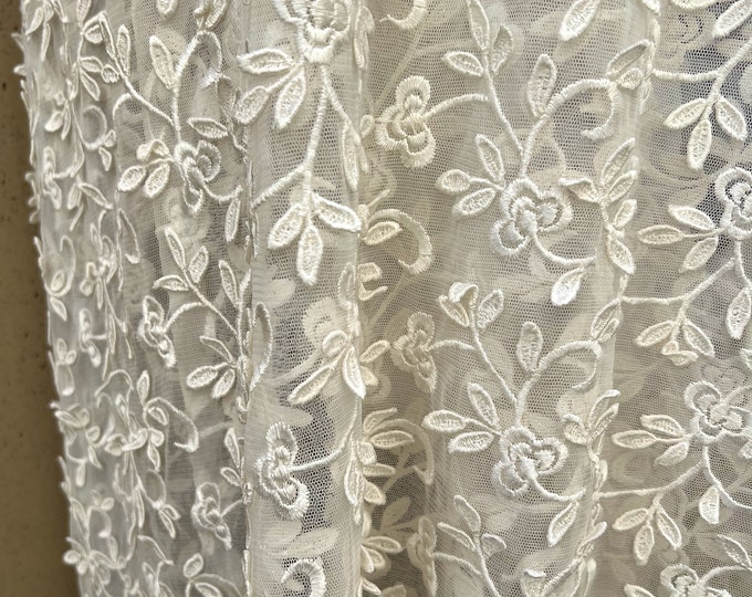 FAT QUARTER Ivory Lace Fabric #2 Embroidered & Appliqued for Bridal ...