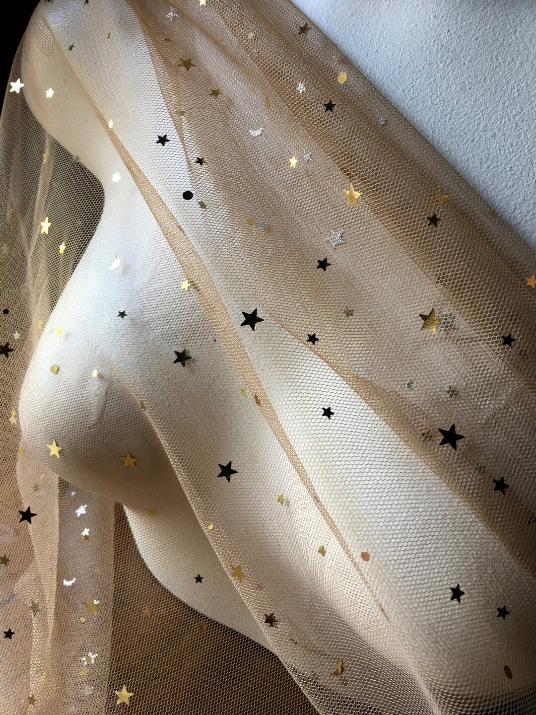 Gold Star Tulle Netting: Celestial Fabric for Dance, Costumes, Holiday ...