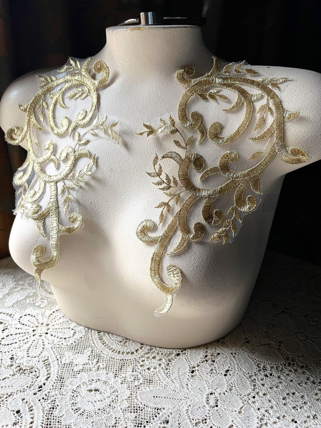 GOLD Applique Pair for Bridal, Sashes, Headbands, Costume Design PR 432 ...