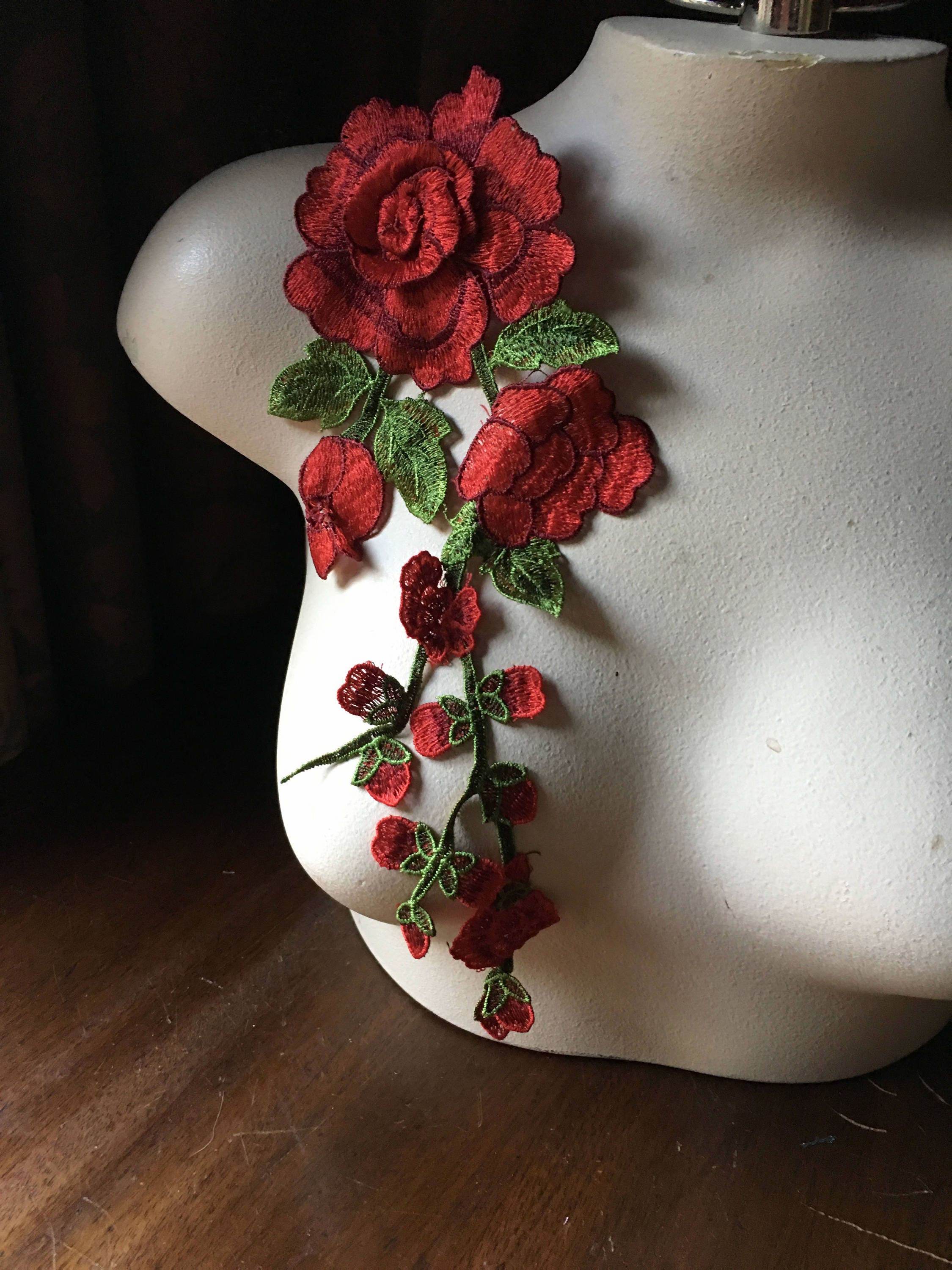 RED Rose Applique 3D Lace for Grad Gowns Garments Costume | Etsy